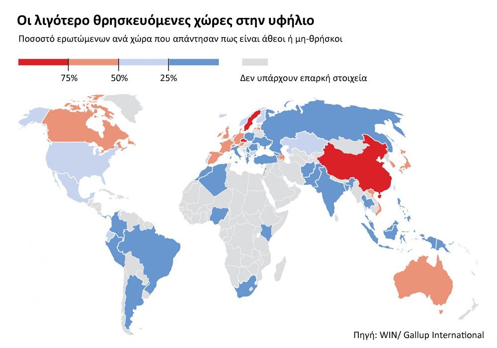 Τα ποσοστά θρήσκων και άθεων στις διάφορες χώρες του πλανήτη ...